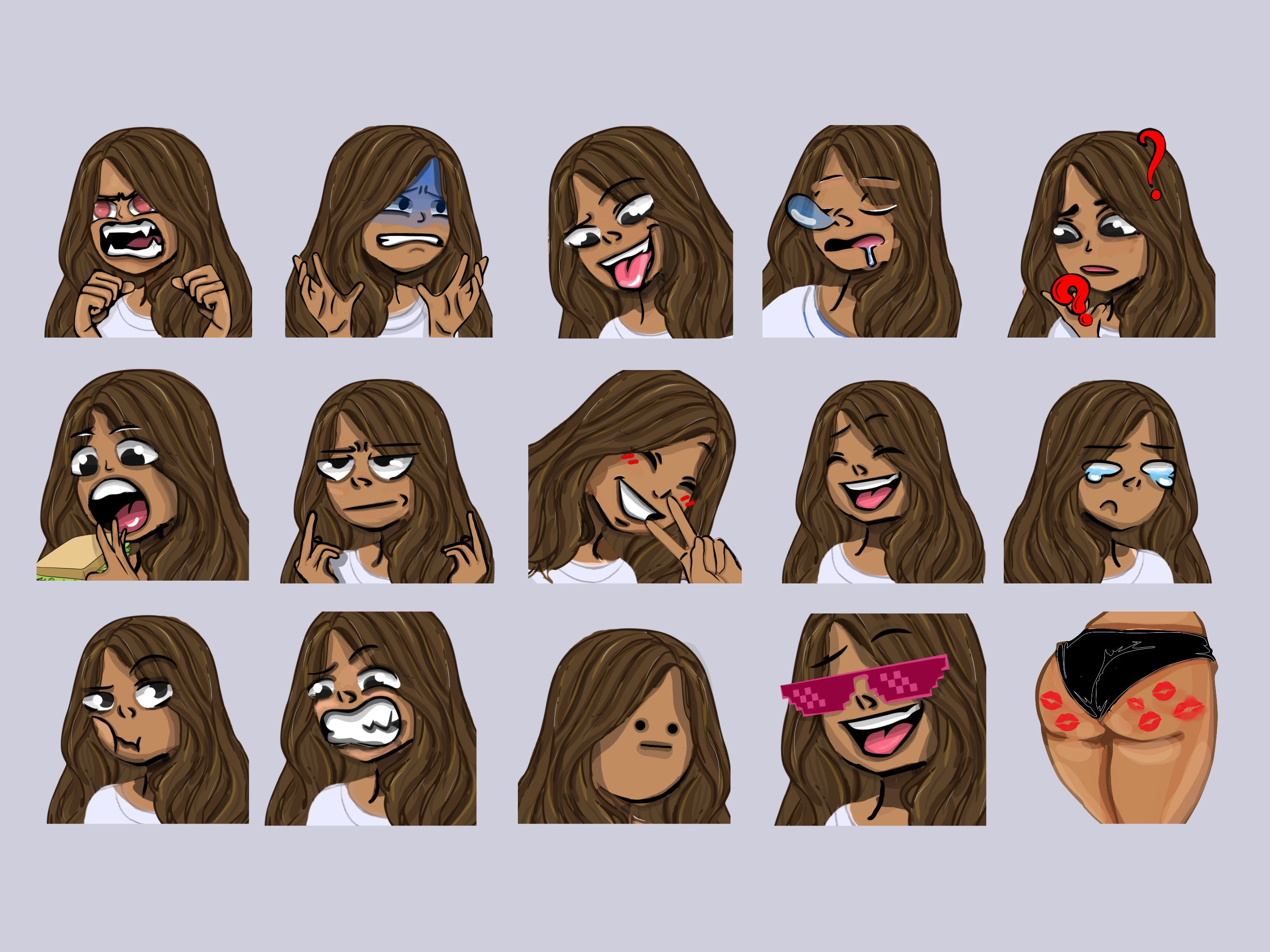 SUPER 60 Emote Bundle Cute Chibi Brown Long Straight Hair Girl Emote ...