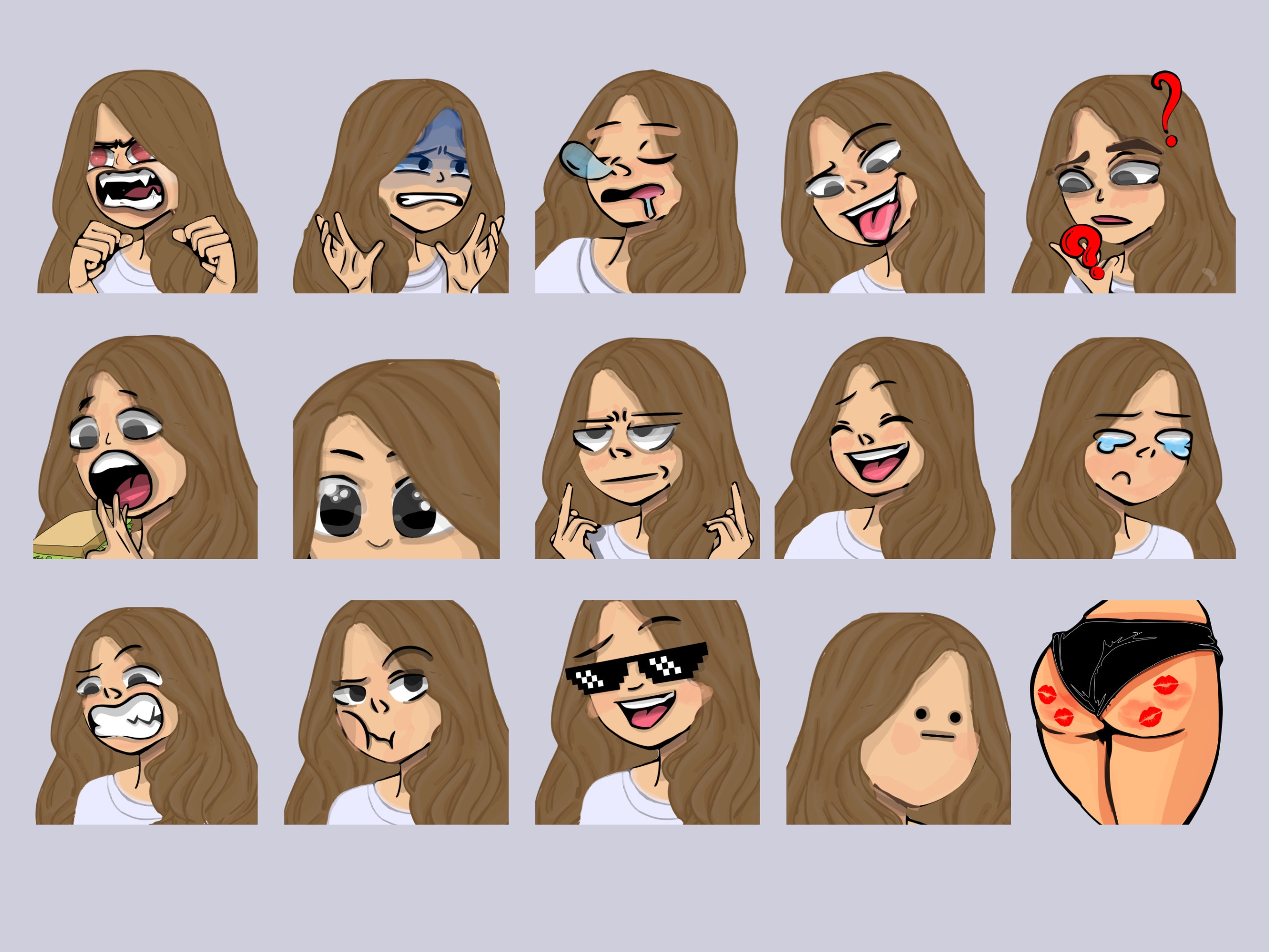SUPER 60 Emote Bundle Cute Chibi Brown Long Hair Girl Emote Bundle ...