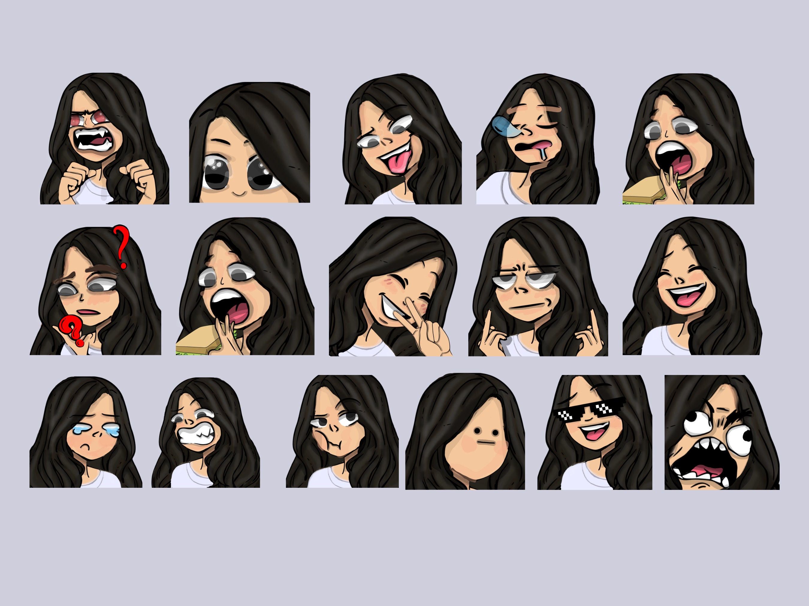 SUPER 60 Emote Bundle Cute Chibi Black Long Hair Girl Emote Bundle ...