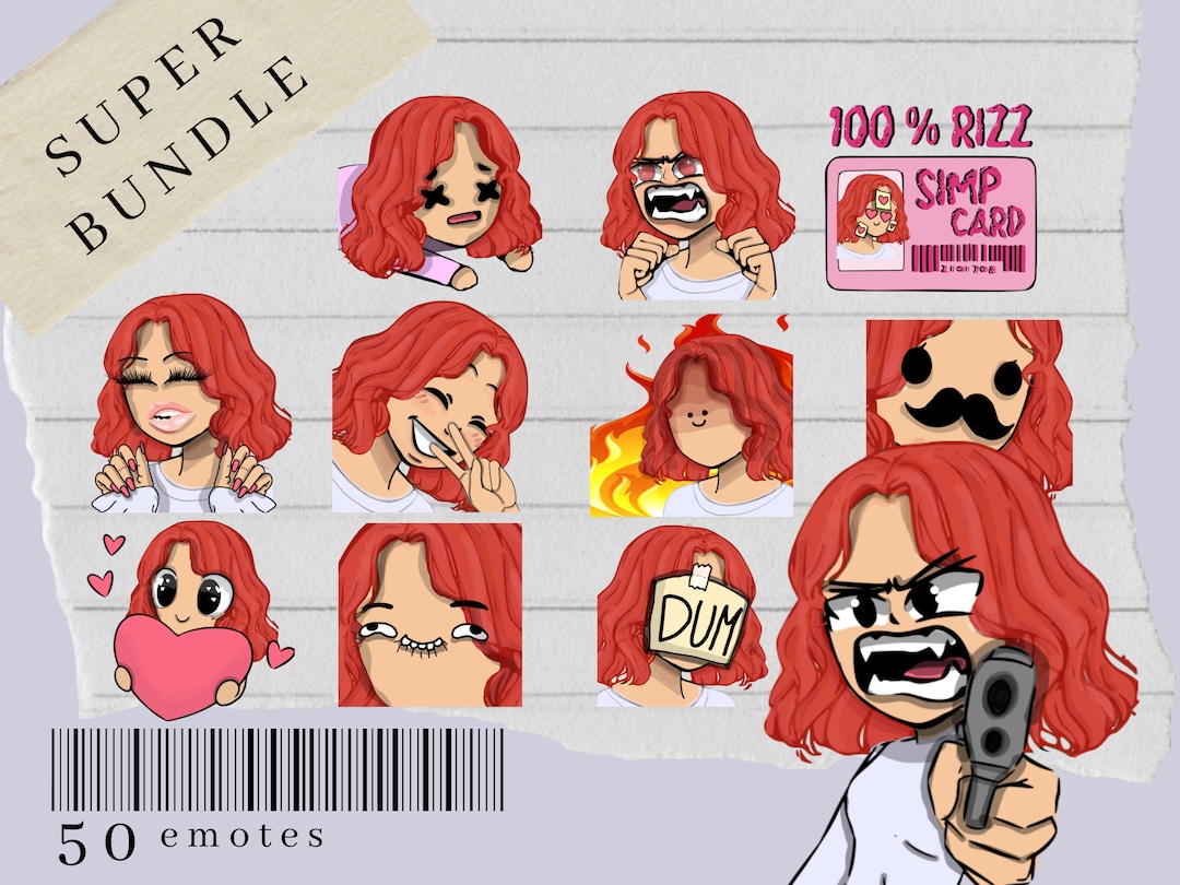 SUPER Emote Bundle Cute Chibi Red Hair Girl Emote Bundle - Etsy Singapore
