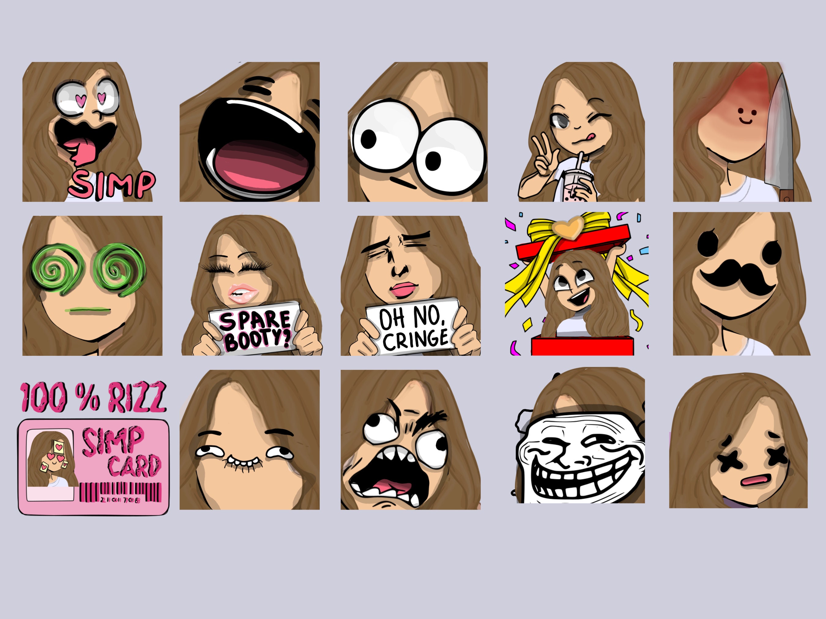 SUPER 60 Emote Bundle Cute Chibi Brown Long Hair Girl Emote Bundle ...