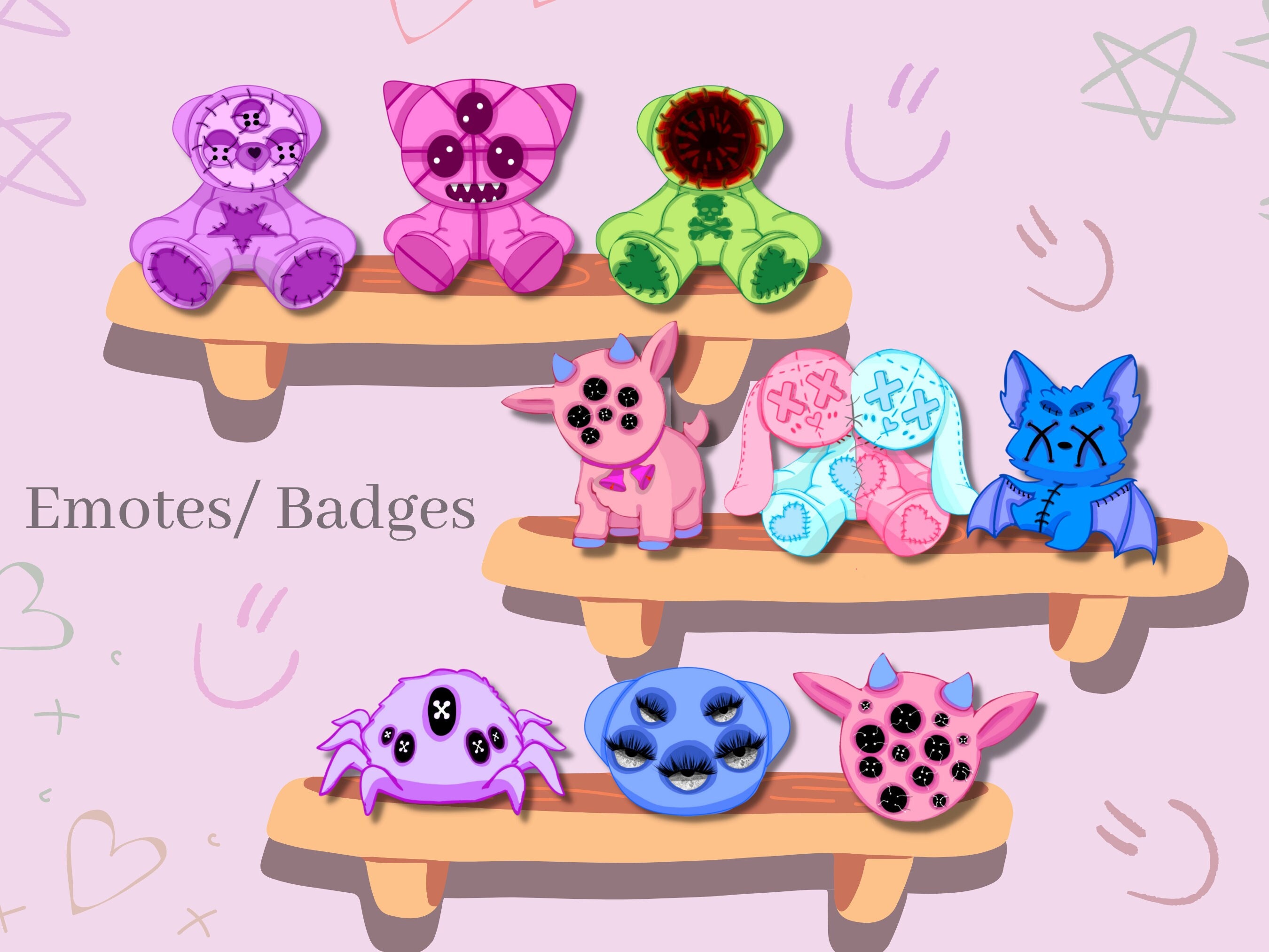 9 Cute and Creepy Plush Toys Emotes and Badges Twitch - Etsy