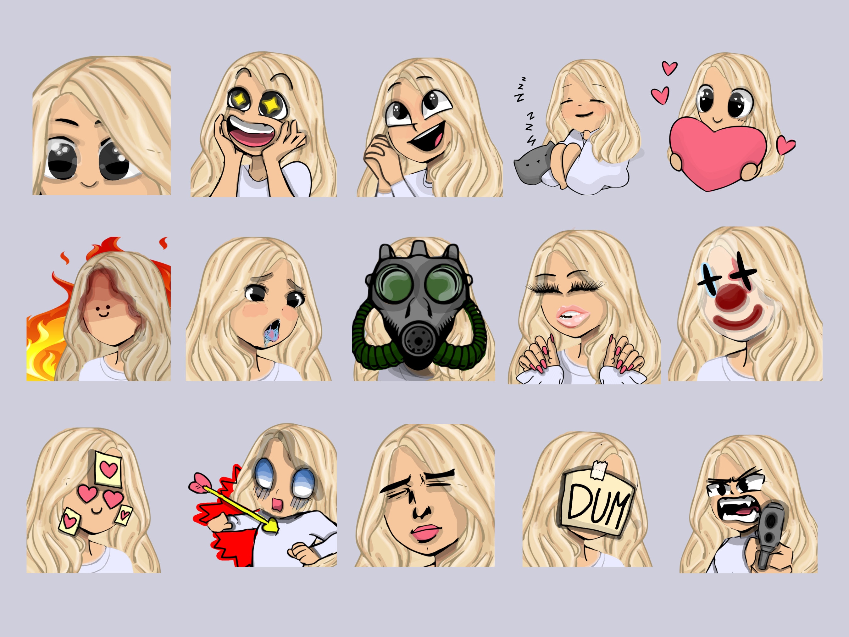 SUPER 60 Emote Bundle Cute Chibi Blonde Long Hair Girl Emote Bundle ...