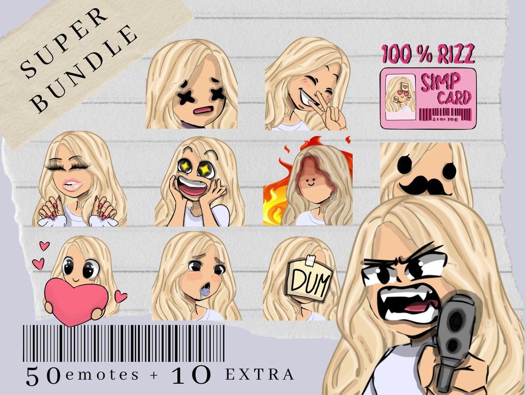 SUPER 60 Emote Bundle Cute Chibi Blonde Long Hair Girl Emote Bundle ...