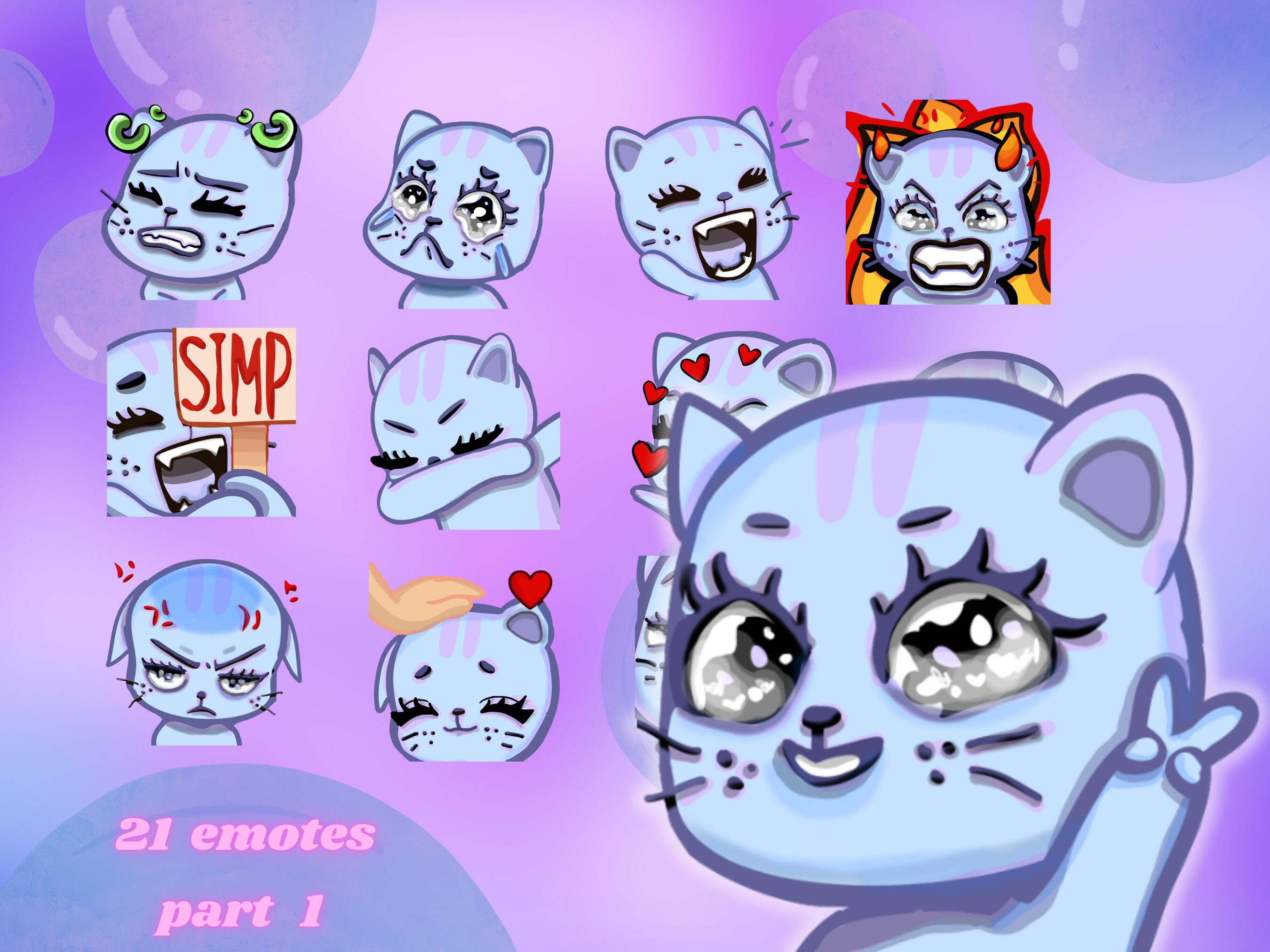 Chibi azul lindo gato emotes parte 1 / gato emotes / twitch emote pack ...