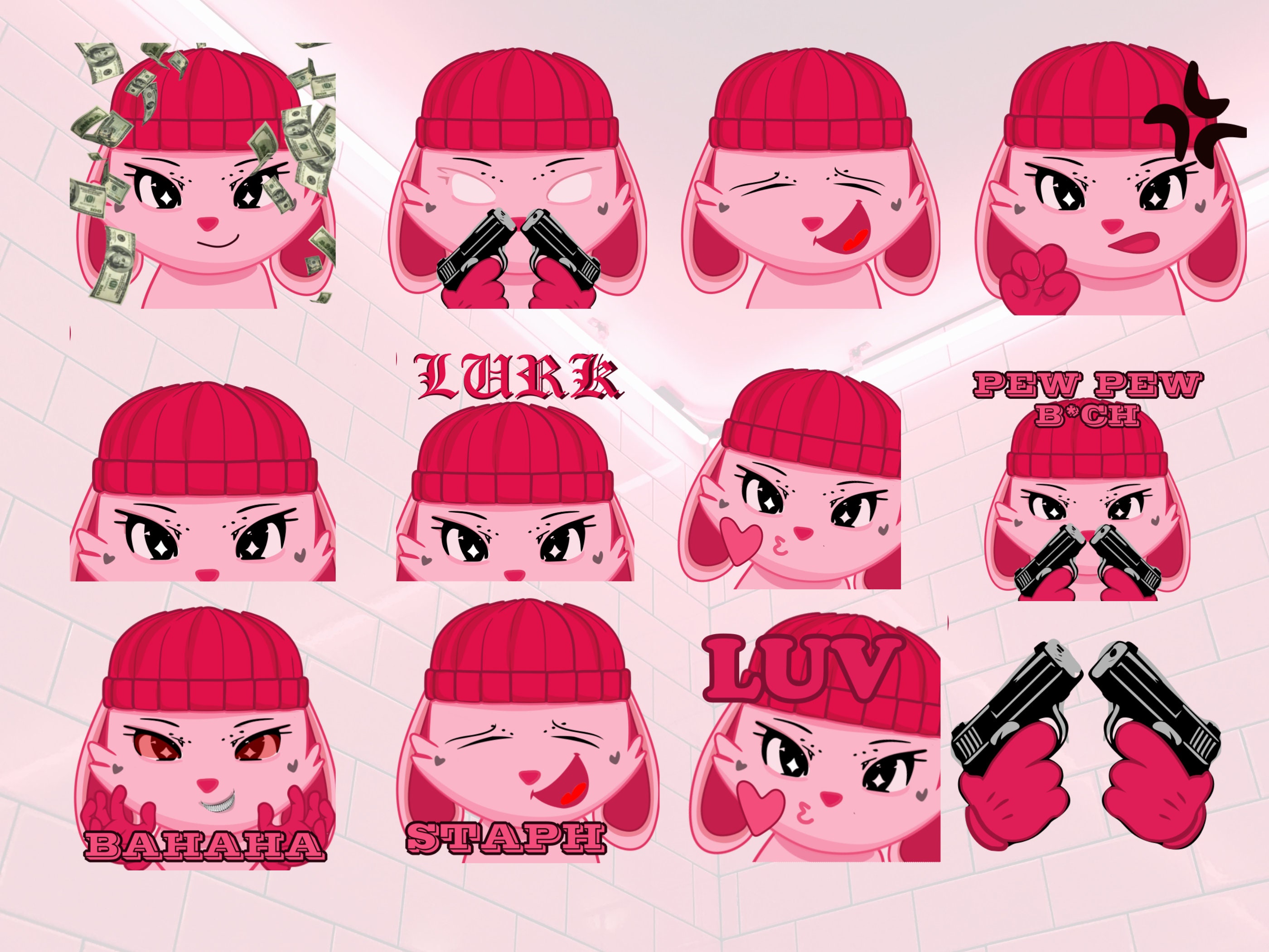 50 Emote Pack Pink Bunny With a Beanie Emote Pack Emote Bundle Meme ...