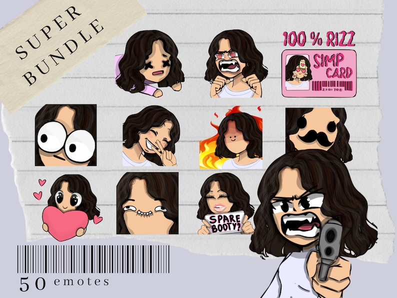 SUPER Emote Bundle Cute Chibi Dark Hair Girl Emote Bundle Emote Pack ...