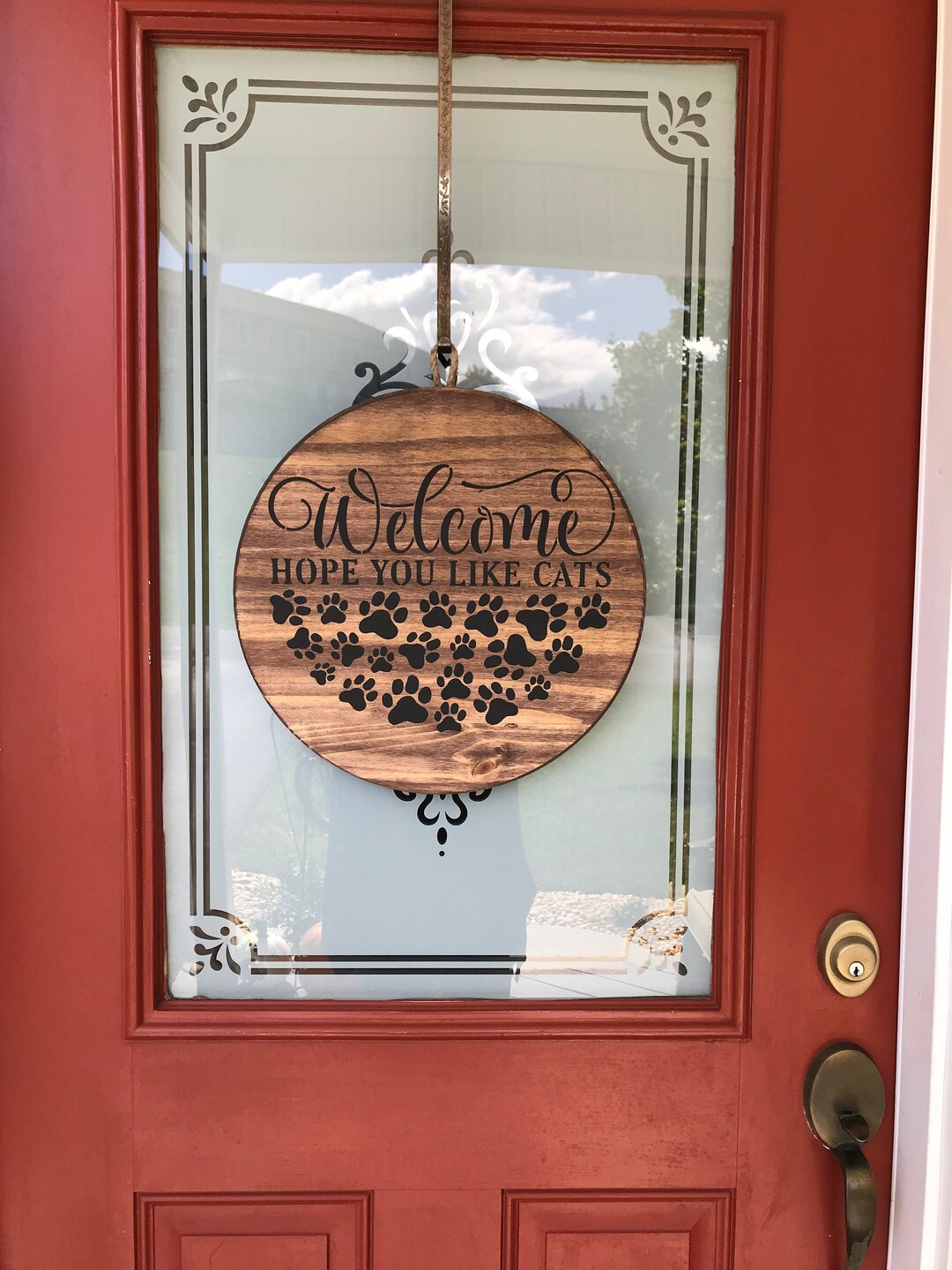 Door Greeter/sign/round Welcome Hope You Like Cats, Farmhouse Rustic ...