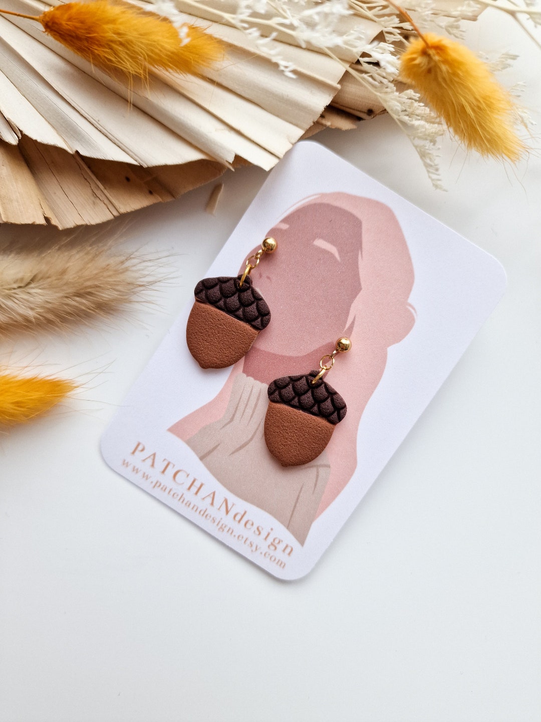HANGING ACORN Polymer Clay Earrings Fall Earrings Clay Thanksgiving ...