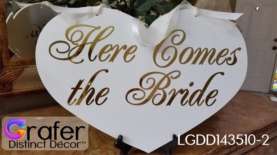 Double Side Wedding Sign, Heart Shape Here Comes the Bride, Heart ...