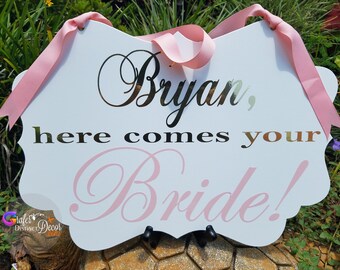 Here Comes the Bride Metallic Wedding Sign Ring Bearer Sign - Etsy