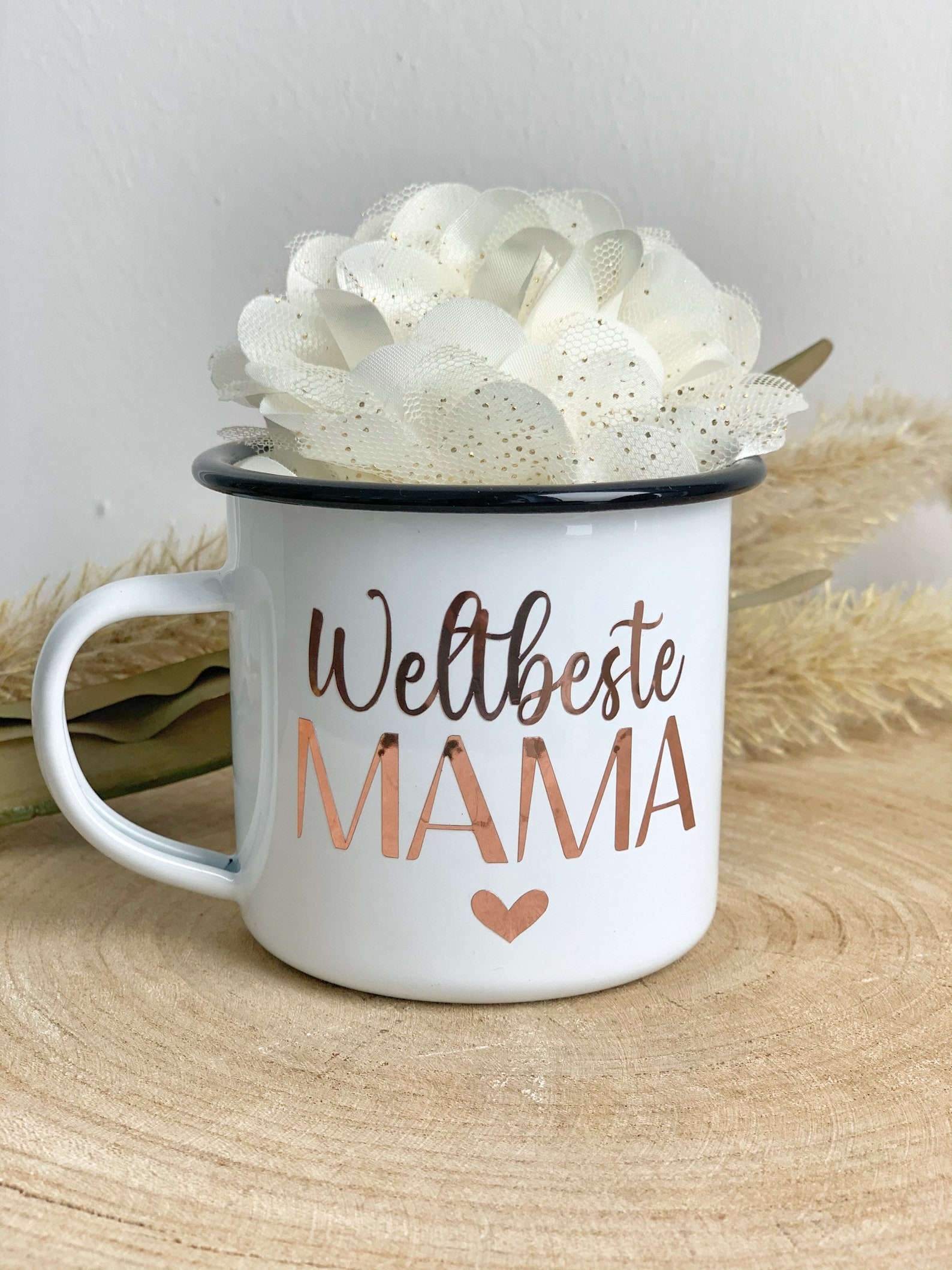 Enamel cup with imprint World's best mom Rosegold | Etsy