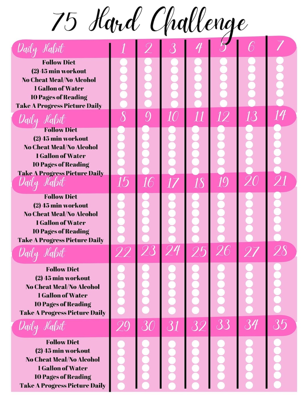 75 Hard Challenge Pink Digital Download - Etsy