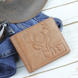 Deer Embossed Bi Fold Leather Wallet, RFID Blocking Wallet, Men's ...
