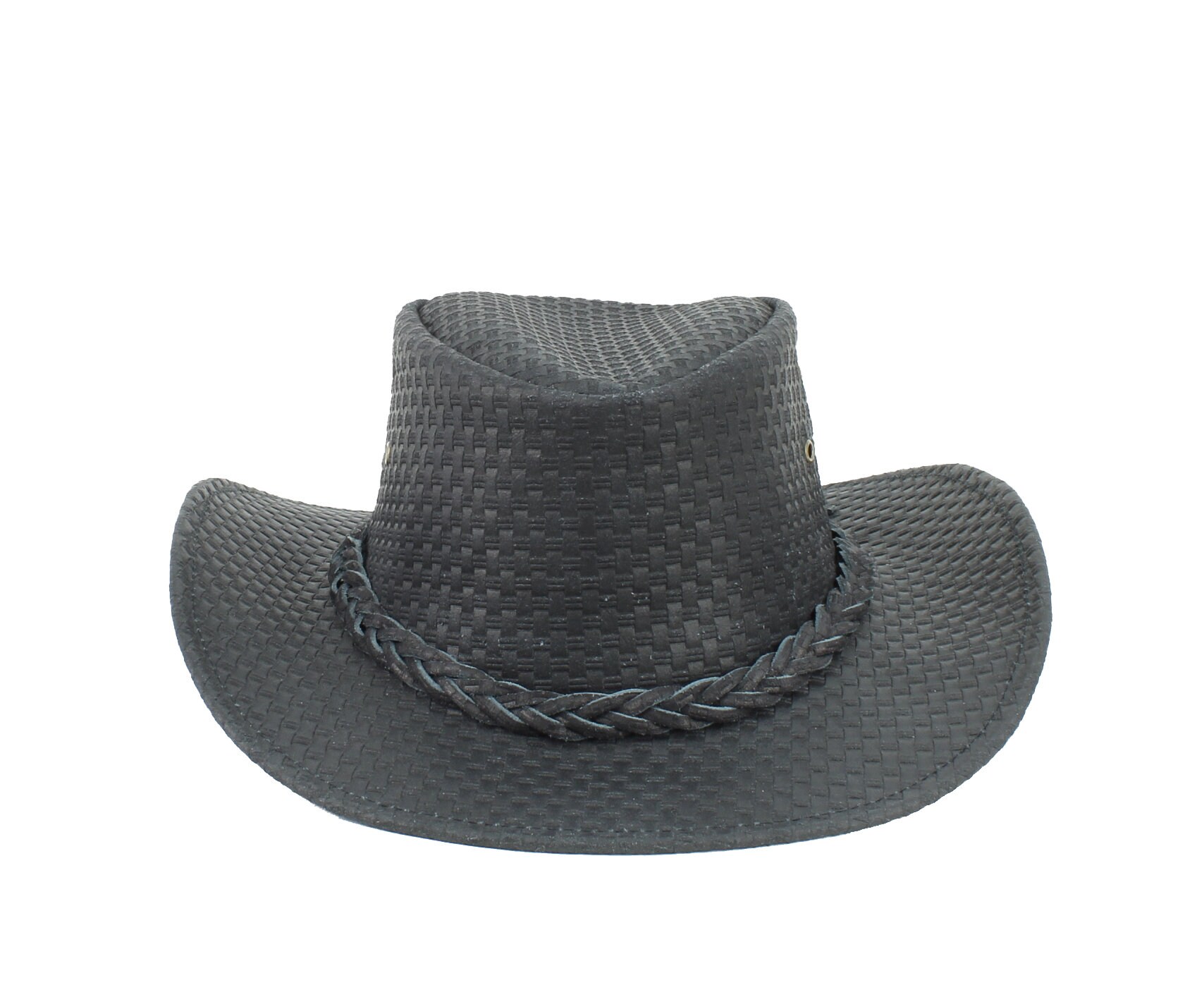 Black Weaved Leather Cowboy Hat With Braided Hat Band Black - Etsy
