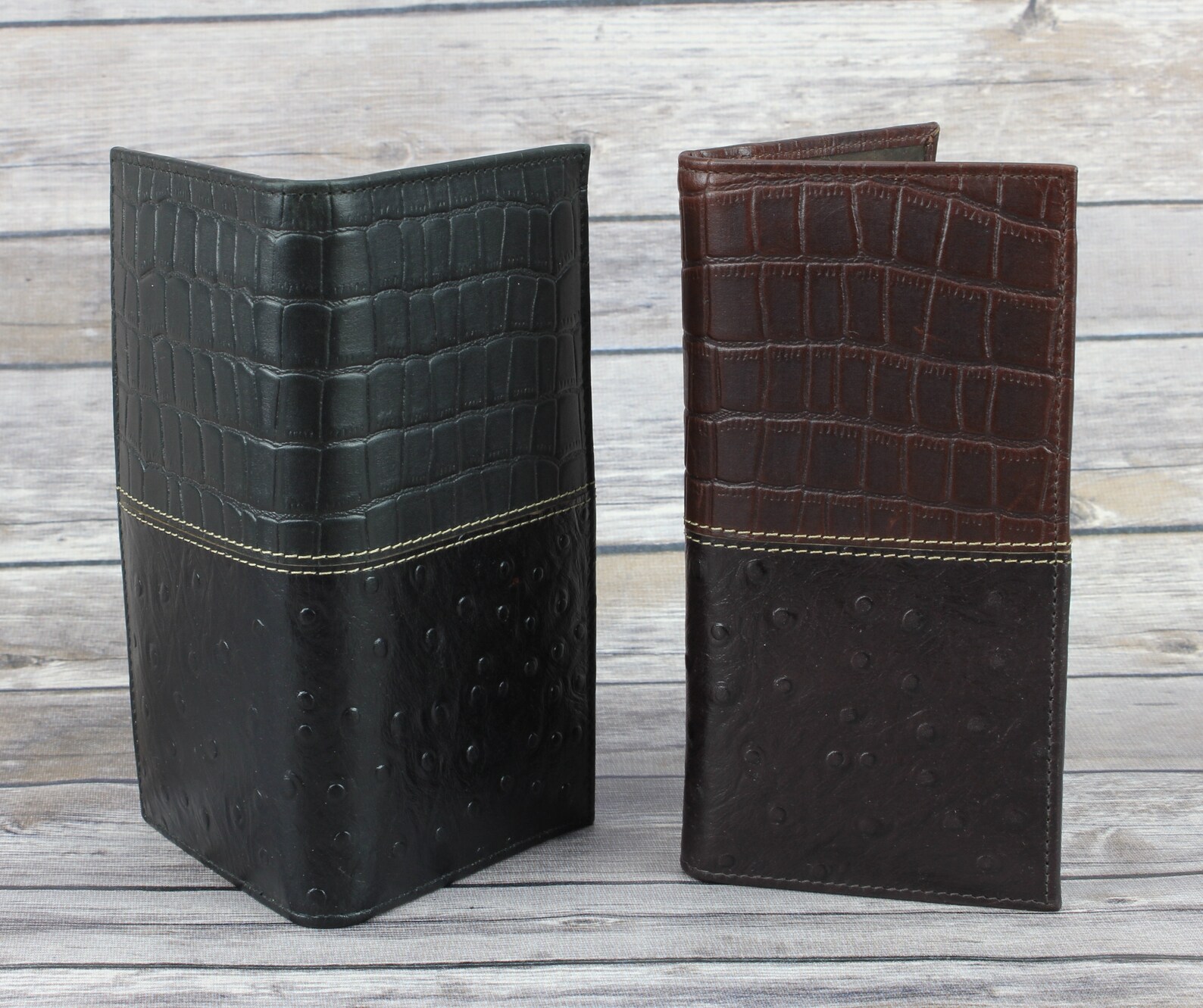 Tooled Gator and Ostrich Print Rodeo Wallet With Leather | Etsy