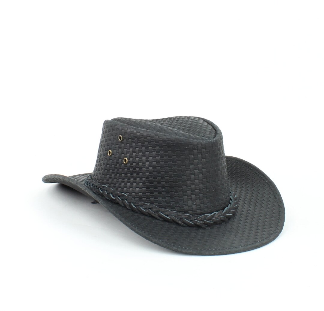 Black Weaved Leather Cowboy Hat With Braided Hat Band, Black Cowboy Hat ...