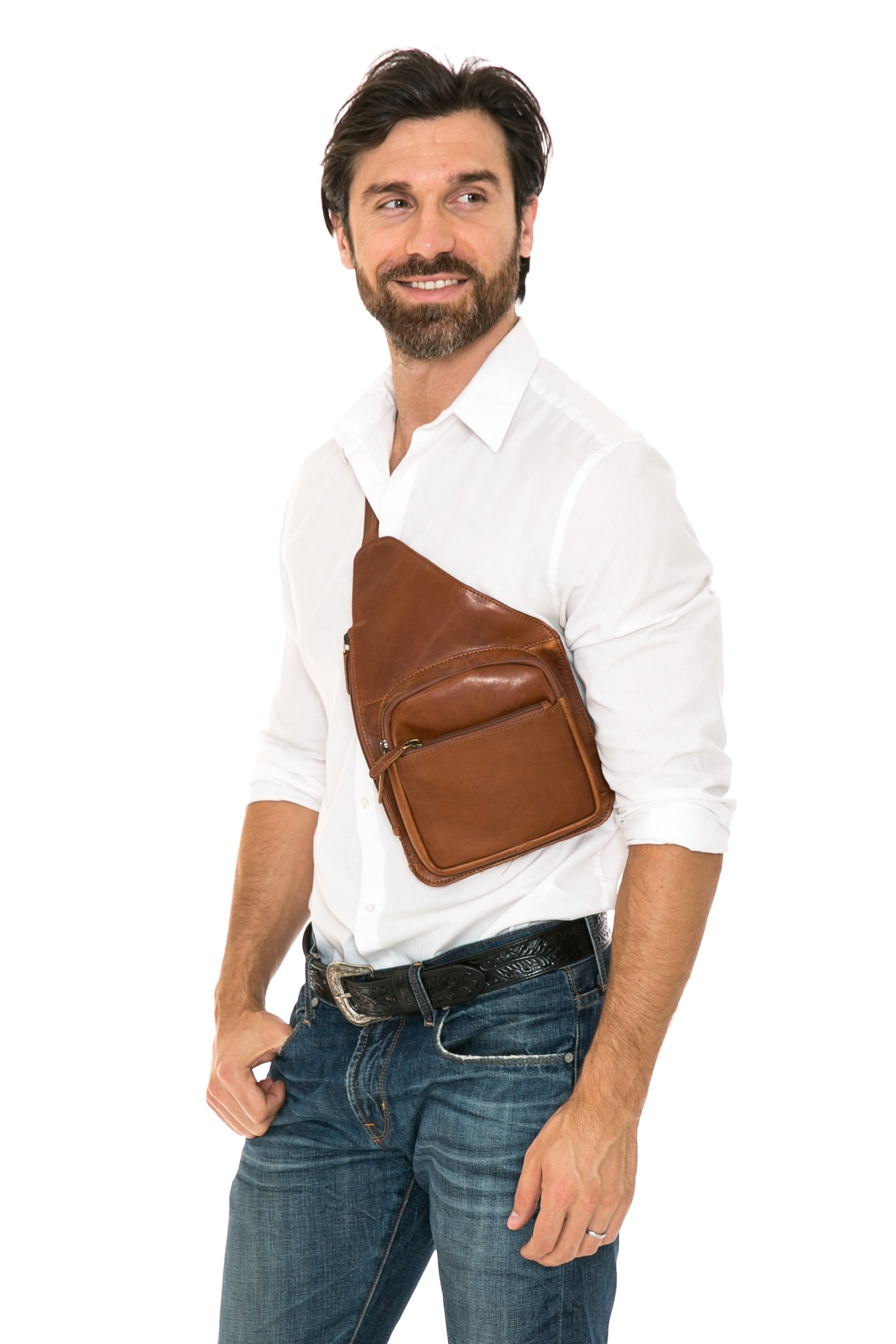 Rivet and Burr Leather Sling Bag Minimalist Chest Bag Modern - Etsy