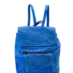 Washed Leather Backpack With Weaved Leather Detail - Etsy