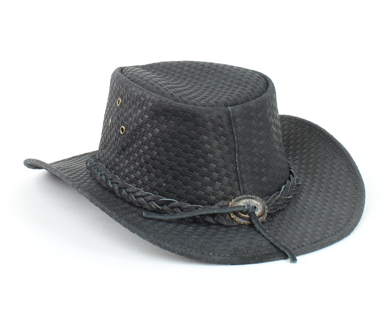 Black Weaved Leather Cowboy Hat With Braided Hat Band Black - Etsy
