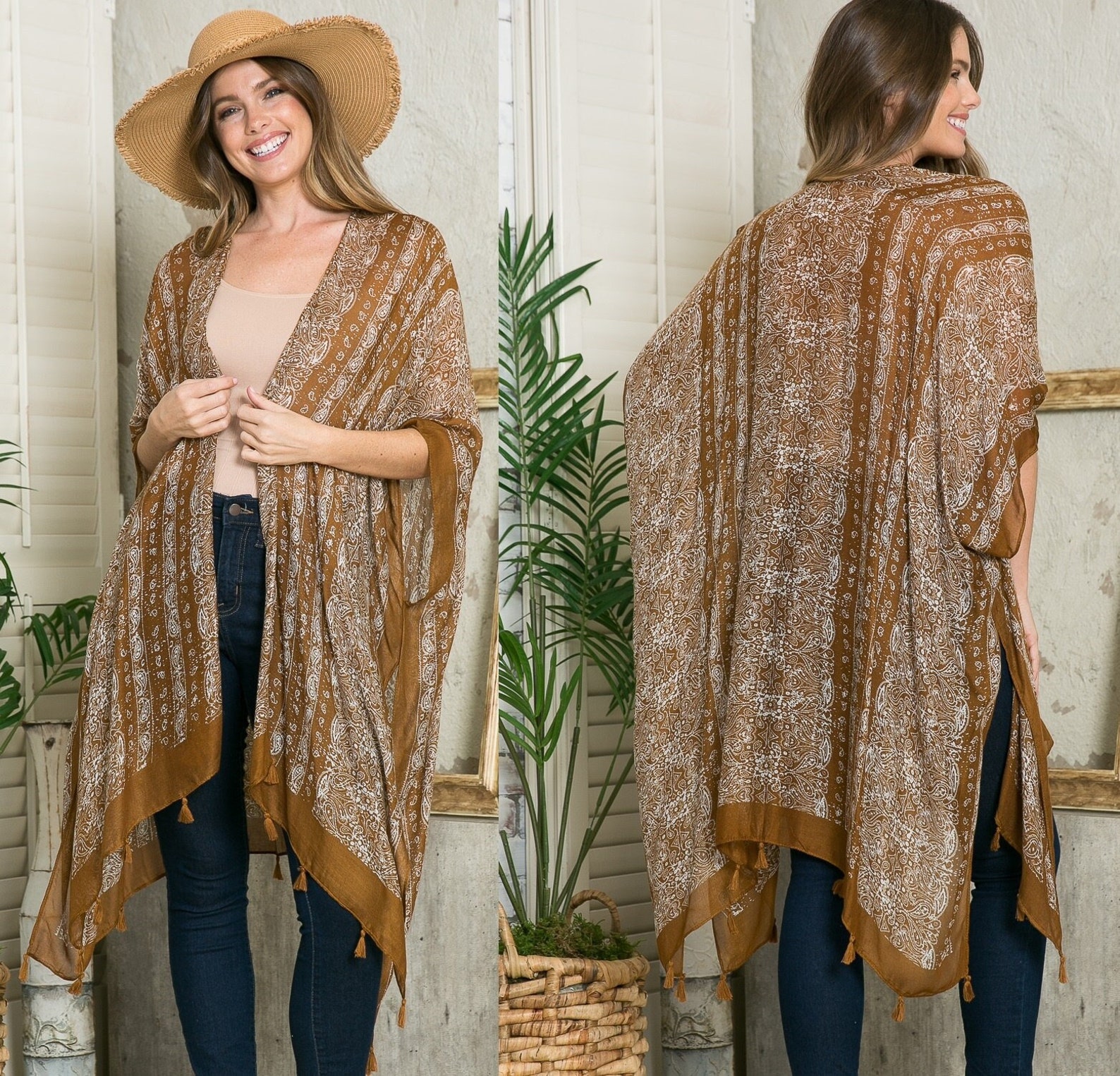 Brown Paisley Print Open Front Cardigan Lightweight Duster - Etsy