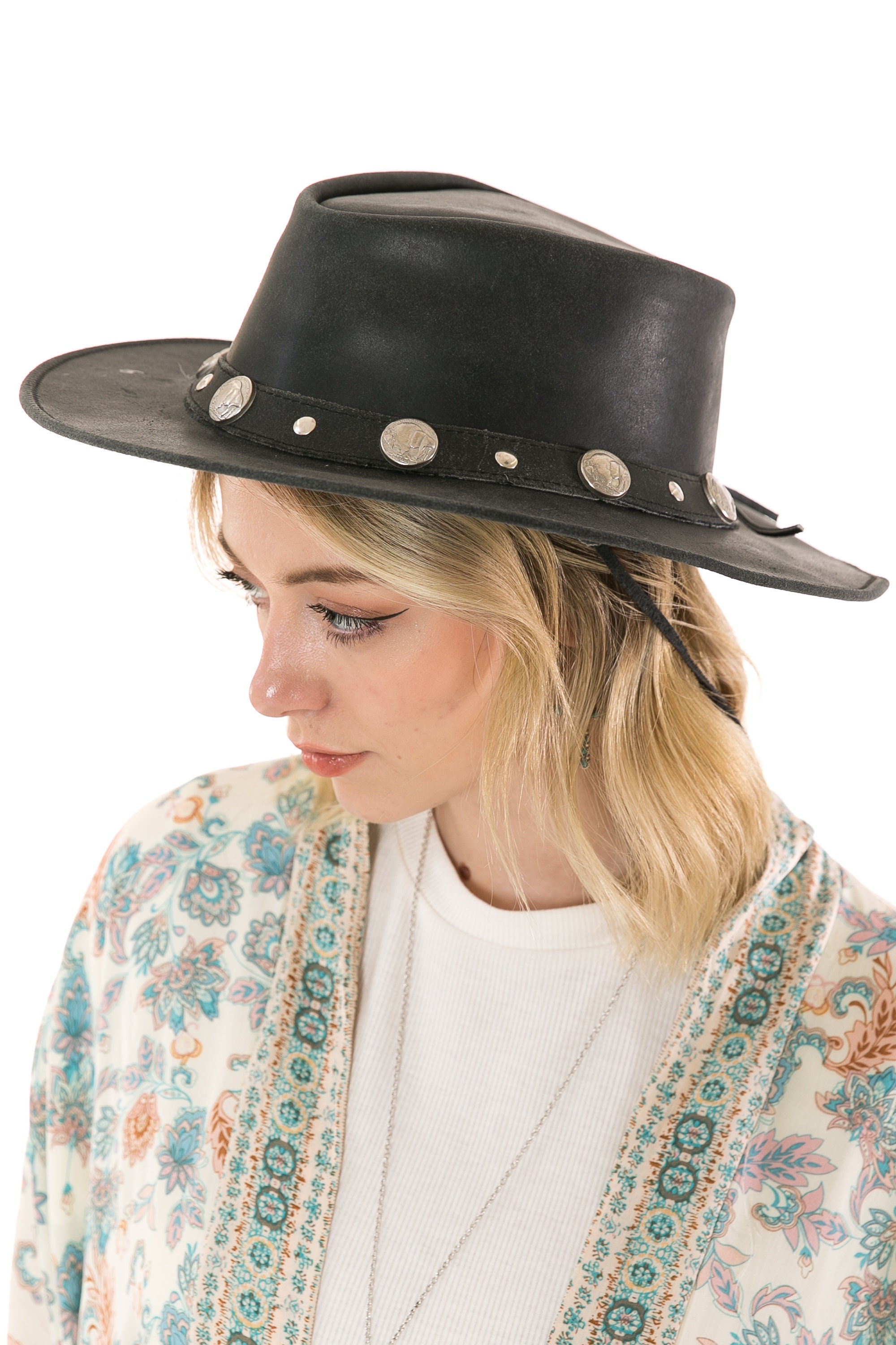 Black Buffalo Nickel Leather Cowboy Hat Black Cowboy Hat - Etsy