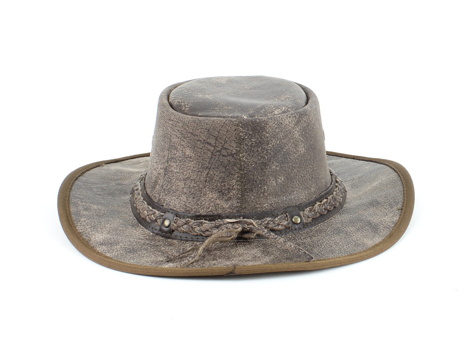 Tan Flat Brim Crushable Leather Cowboy Hat Leather Cowboy Hat | Etsy