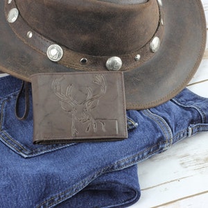 Deer Embossed Bi Fold Leather Wallet, RFID Blocking Wallet, Men's ...