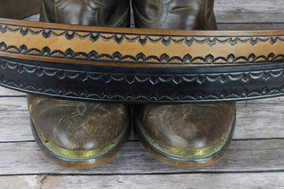 Hand Tooled Leather Belt Geometric Pattern Gradient Leather | Etsy