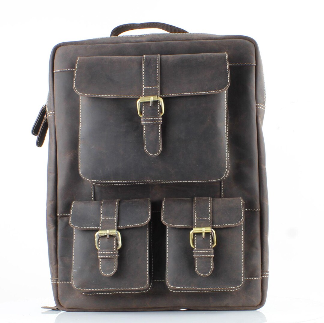Traditional Leather Backpack With Zipper Front Pocket, Oil Pull up ...