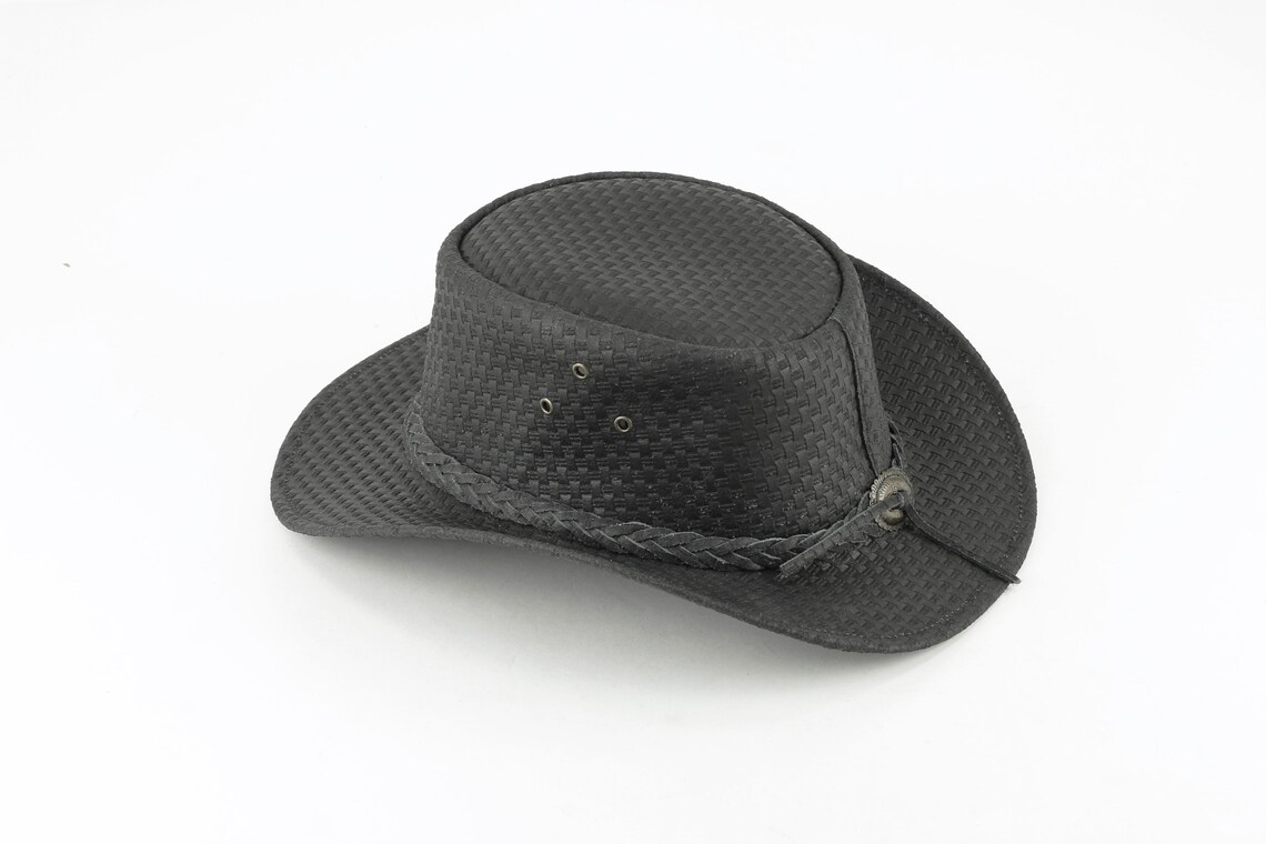 Black Weaved Leather Cowboy Hat With Braided Hat Band Black - Etsy