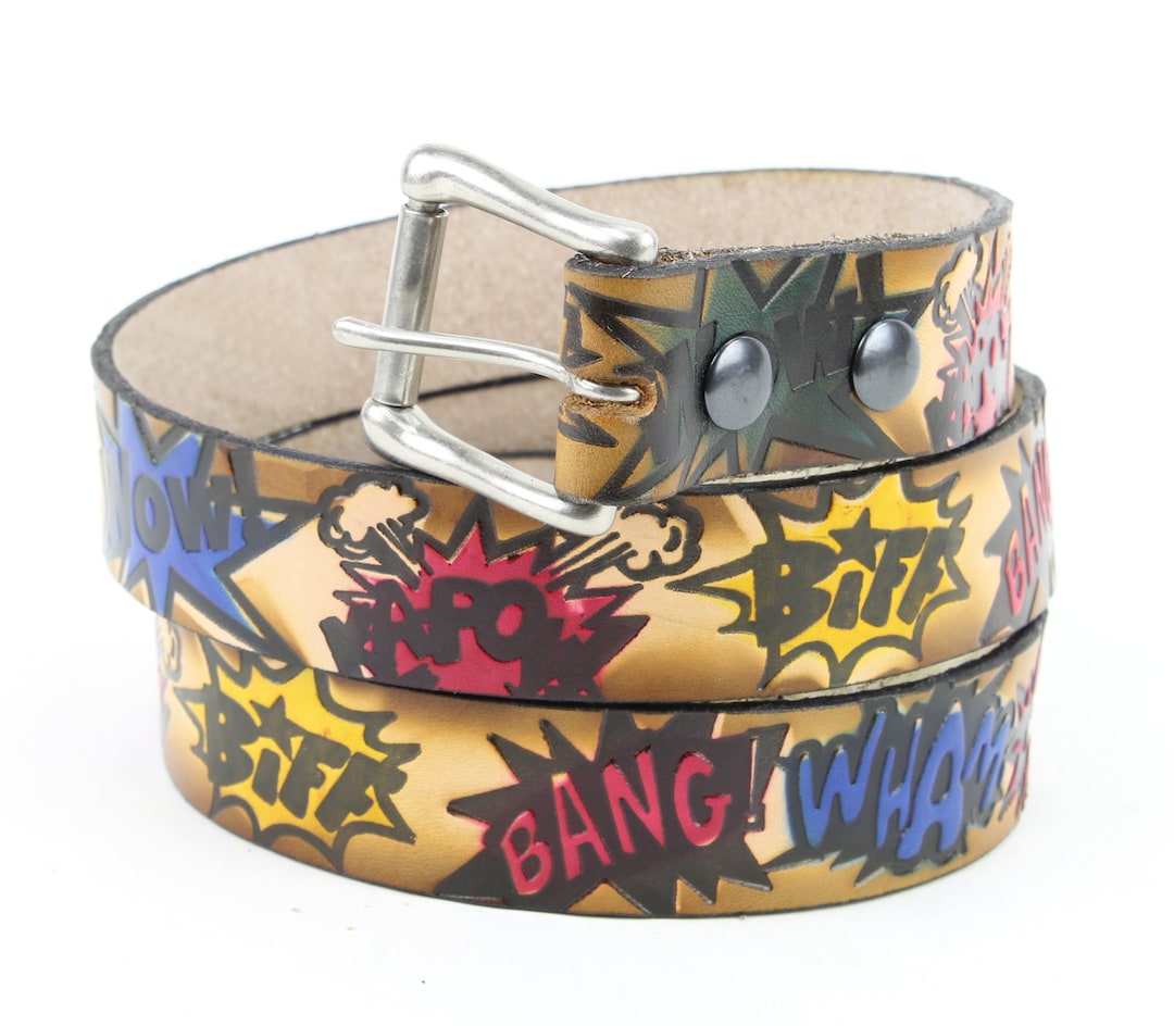 Comic Book Tooled Leather Belt, Superhero Adjustable Belt, Made in the ...