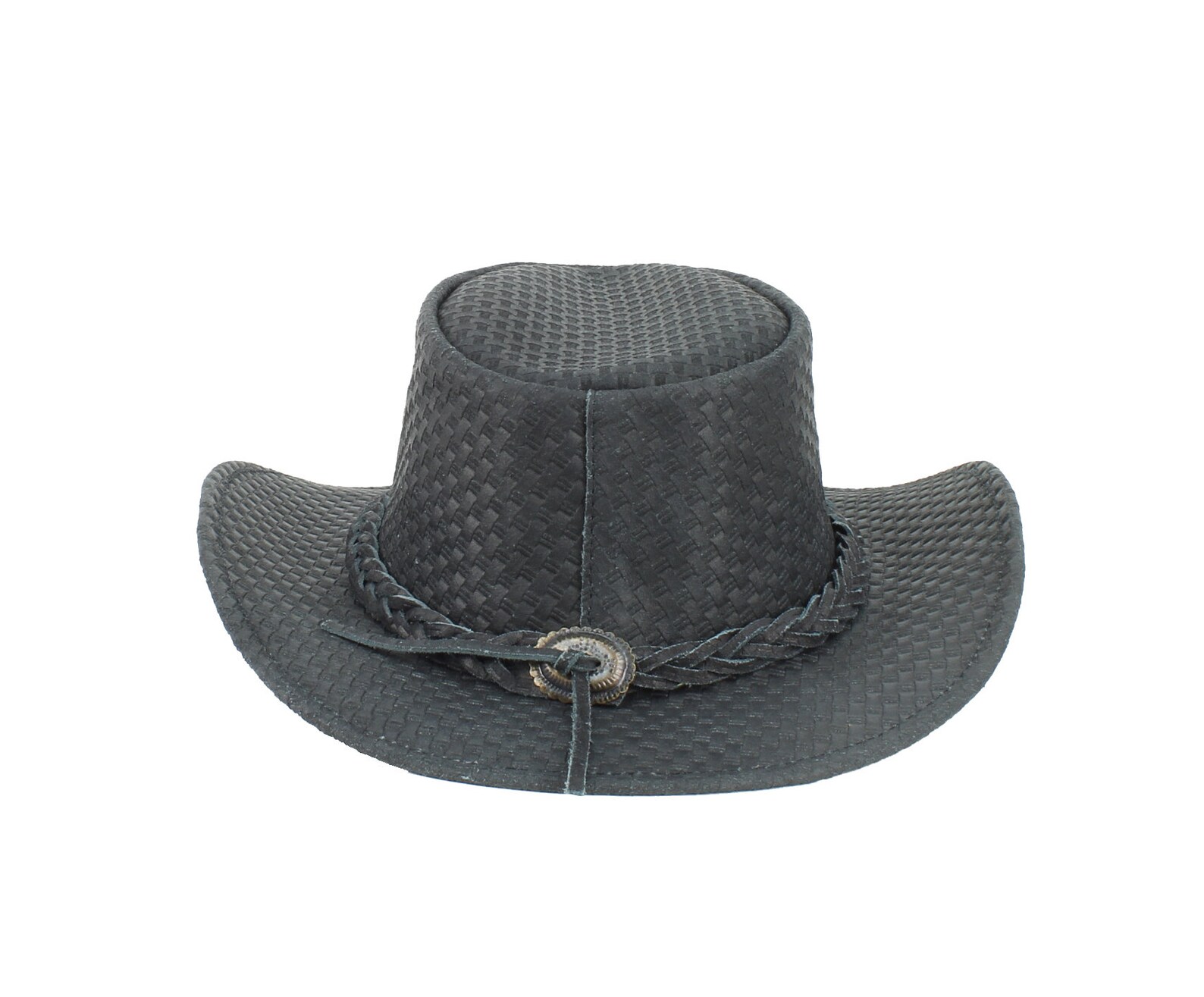 Black Weaved Leather Cowboy Hat With Braided Hat Band Black | Etsy
