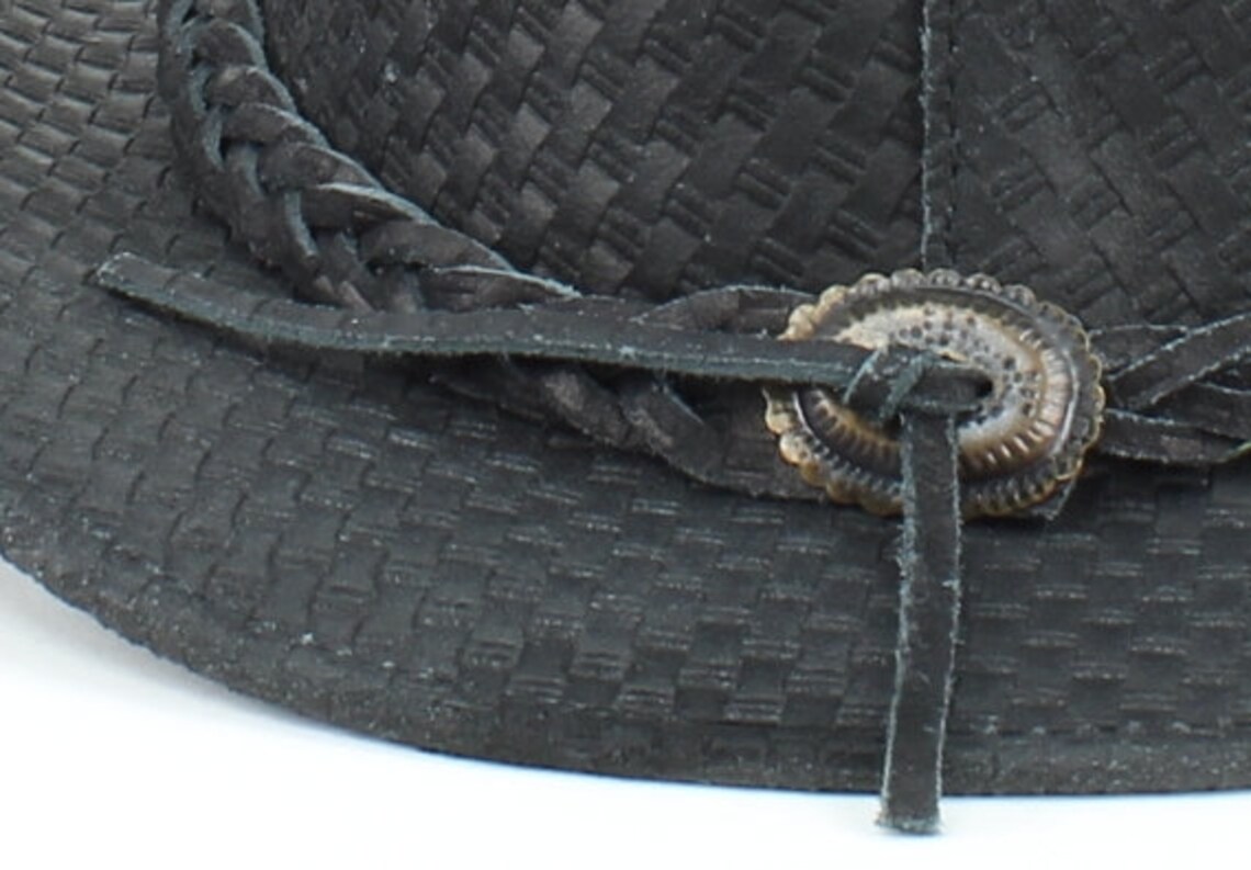 Black Weaved Leather Cowboy Hat With Braided Hat Band Black - Etsy