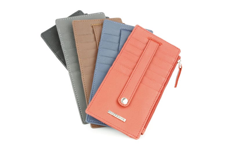 Slim Vegan Leather Credit Card Wallet With ID Window & Zipper - Etsy