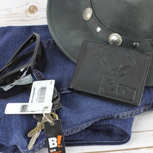 Deer Embossed Bi Fold Leather Wallet, RFID Blocking Wallet, Men's ...