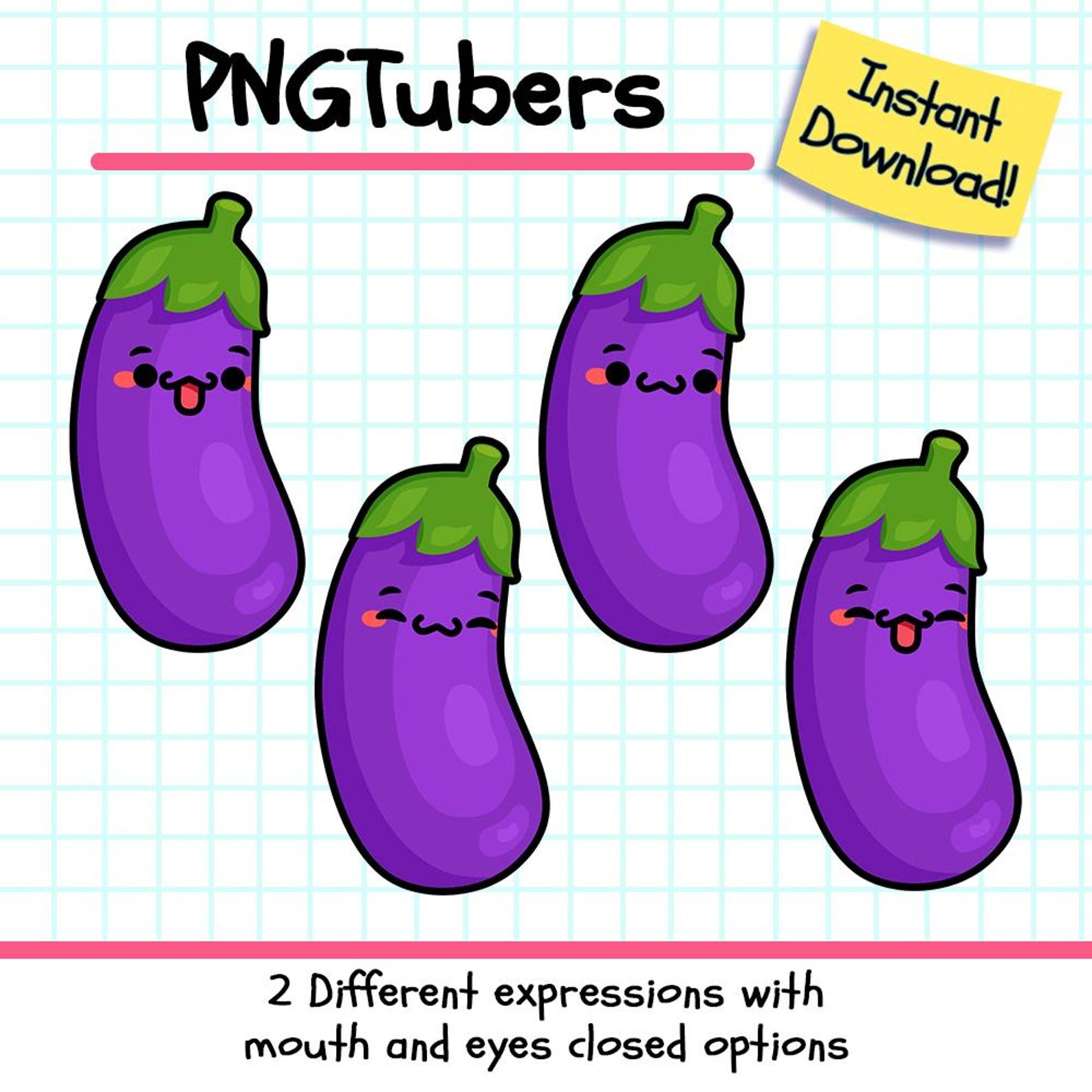 Eggplant Pngtuber, Kawaii Food Vtuber Model for Twitch Streamers - Etsy