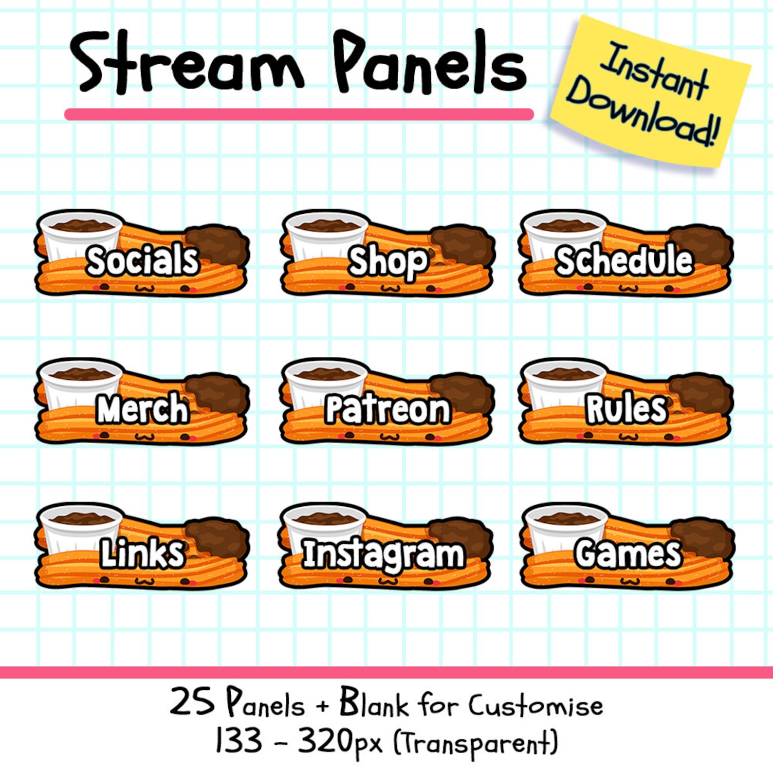Twitch Churros Panels, 25 Cute Food Twitch Streamer Panel Pack - Etsy