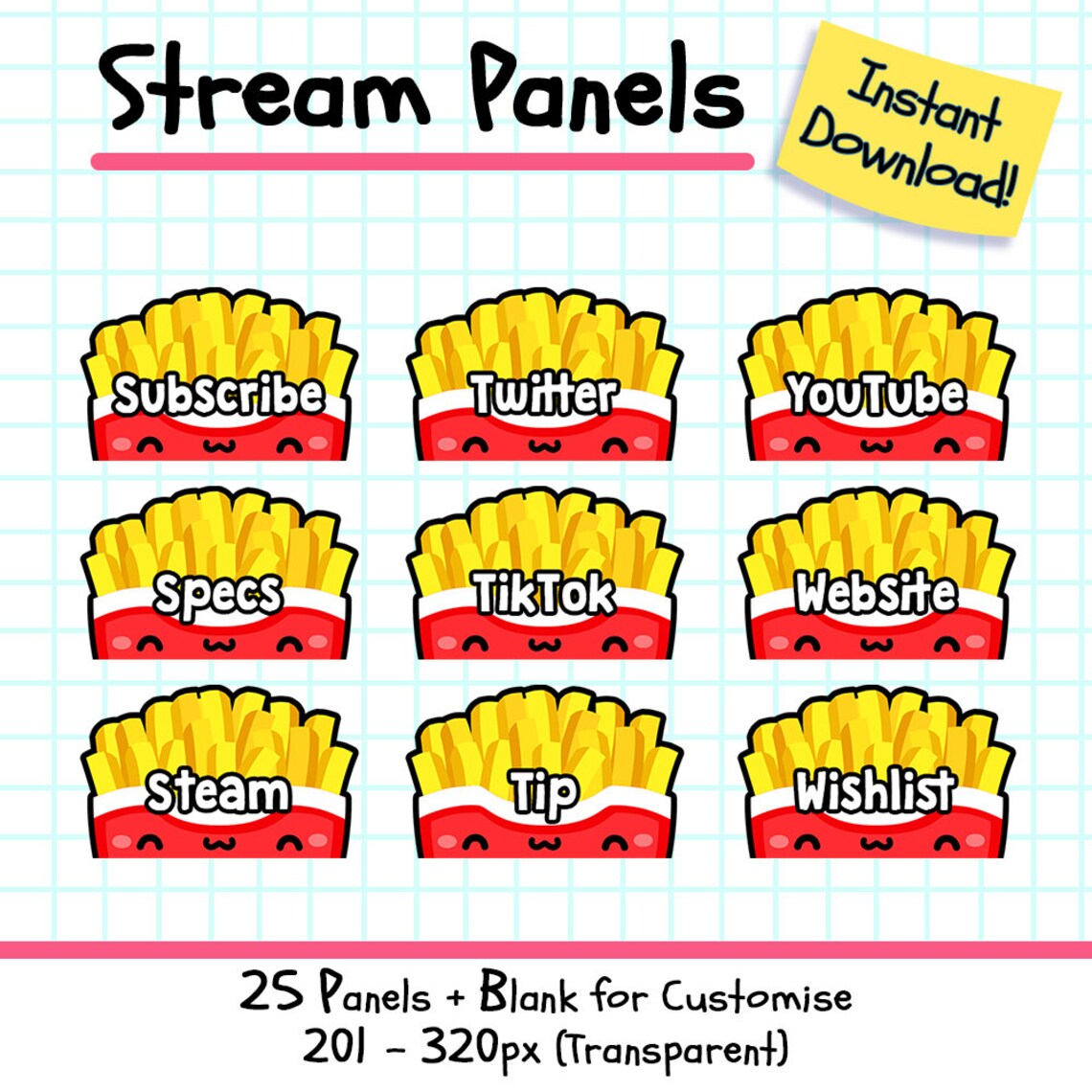 Twitch French Fries Panels, 25 Cute Potato Chips Twitch Streamer Panel ...