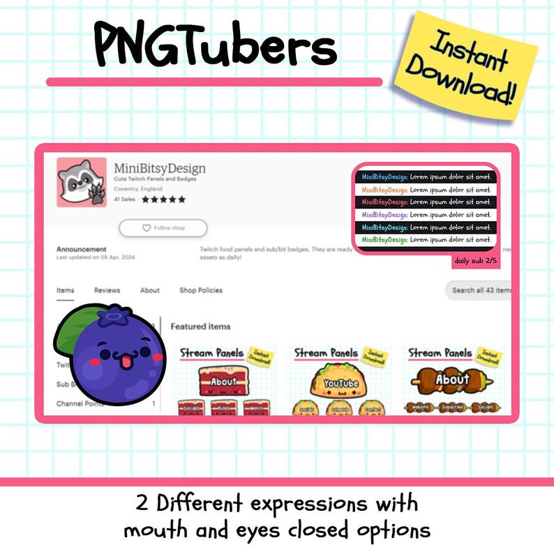 Blueberry Pngtuber, Kawaii Fruit Vtuber Model for Twitch Streamers - Etsy
