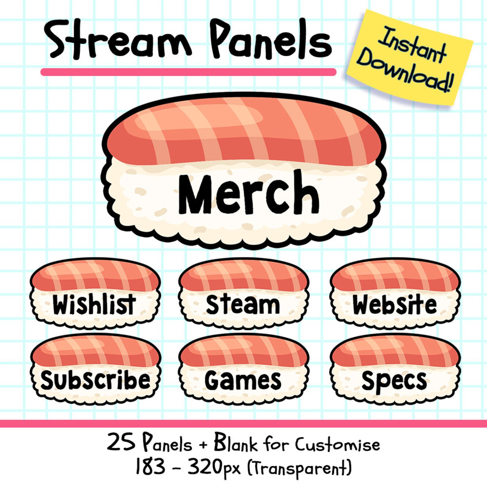 Twitch Sushi Panels, 25 Cute Nigiri Sushi Twitch Streamer Panel Pack - Etsy