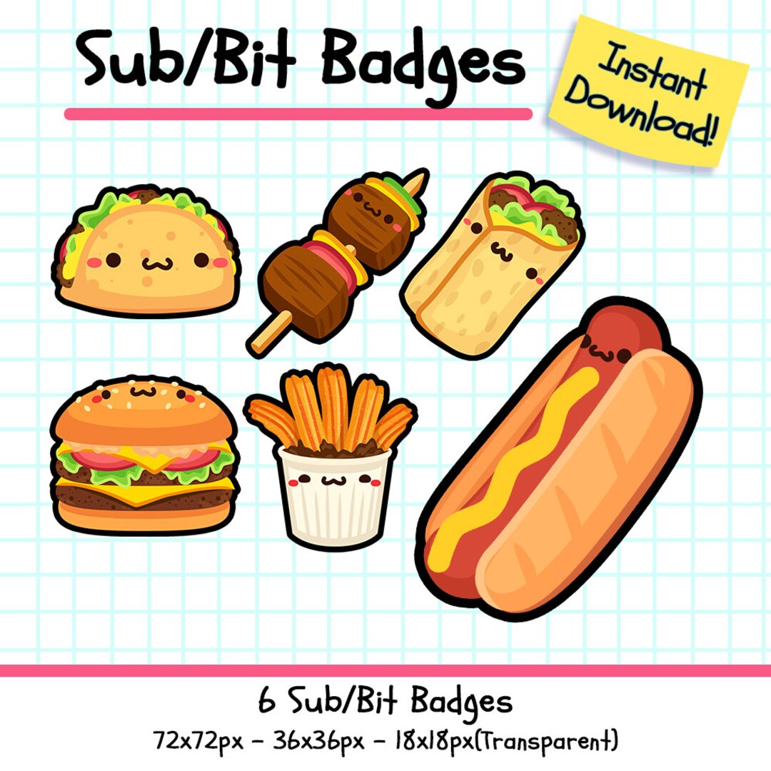 Twitch Street Food Badges, 6 Cute Food Sub Bit Badges Pack - Etsy