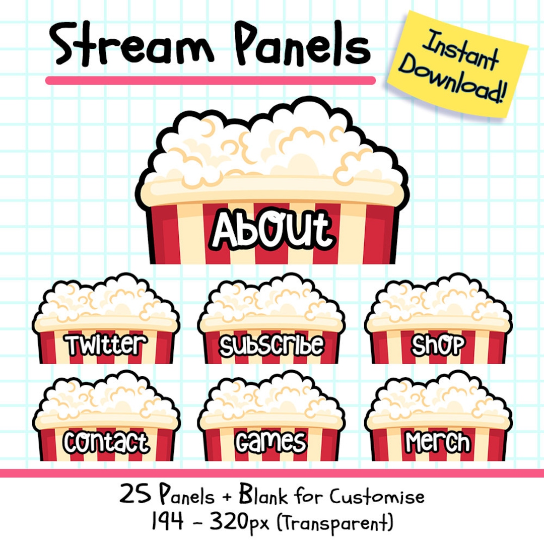 Twitch Popcorn Panels, 25 Cute Snack Twitch Streamer Panel Pack - Etsy
