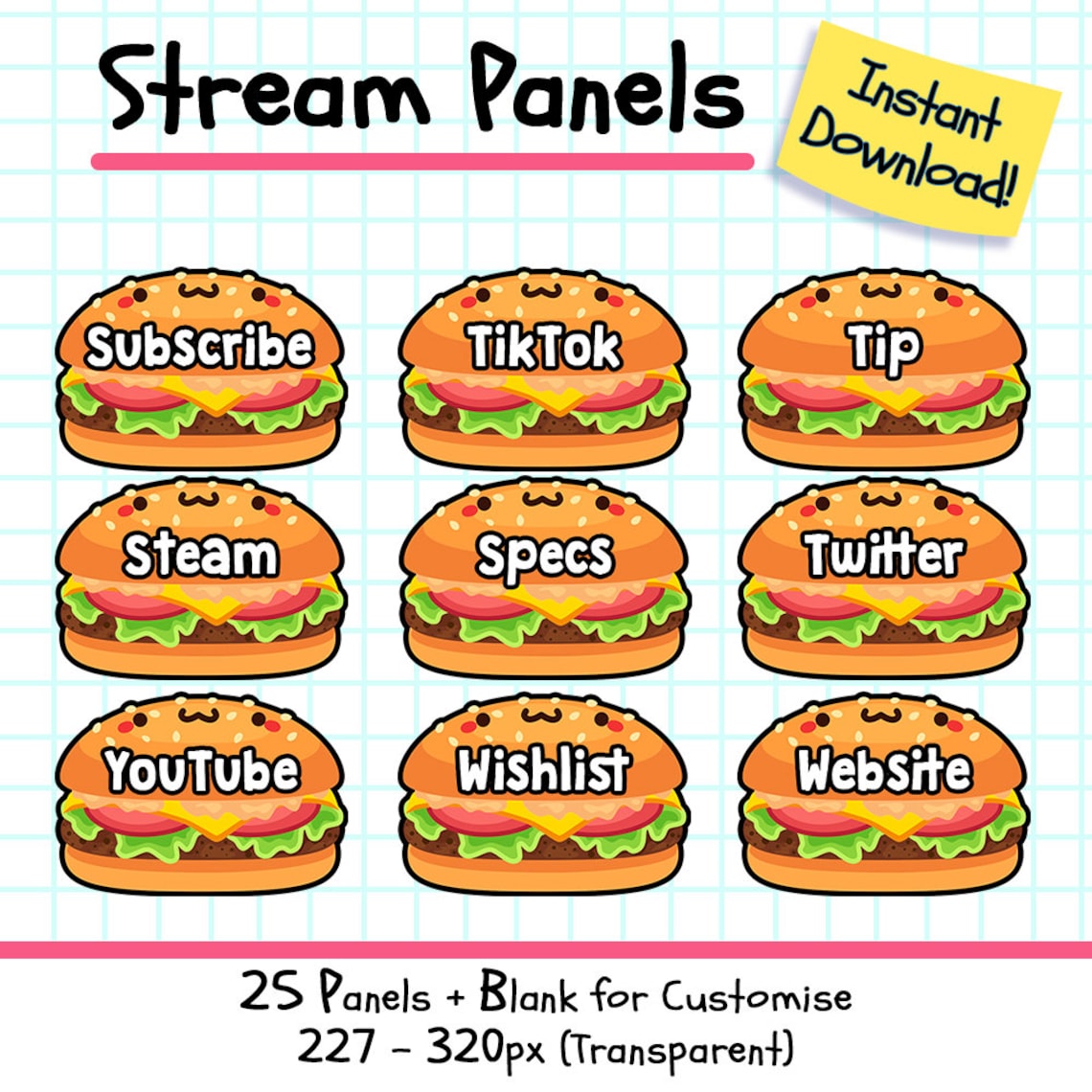 Twitch Burger Panels, 25 Cute Street Food Twitch Streamer Panel Pack ...