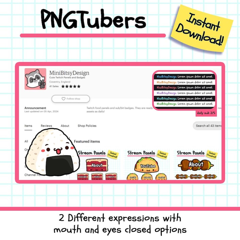 Onigiri Pngtuber, Kawaii Rice Ball Vtuber Model for Twitch Streamers - Etsy