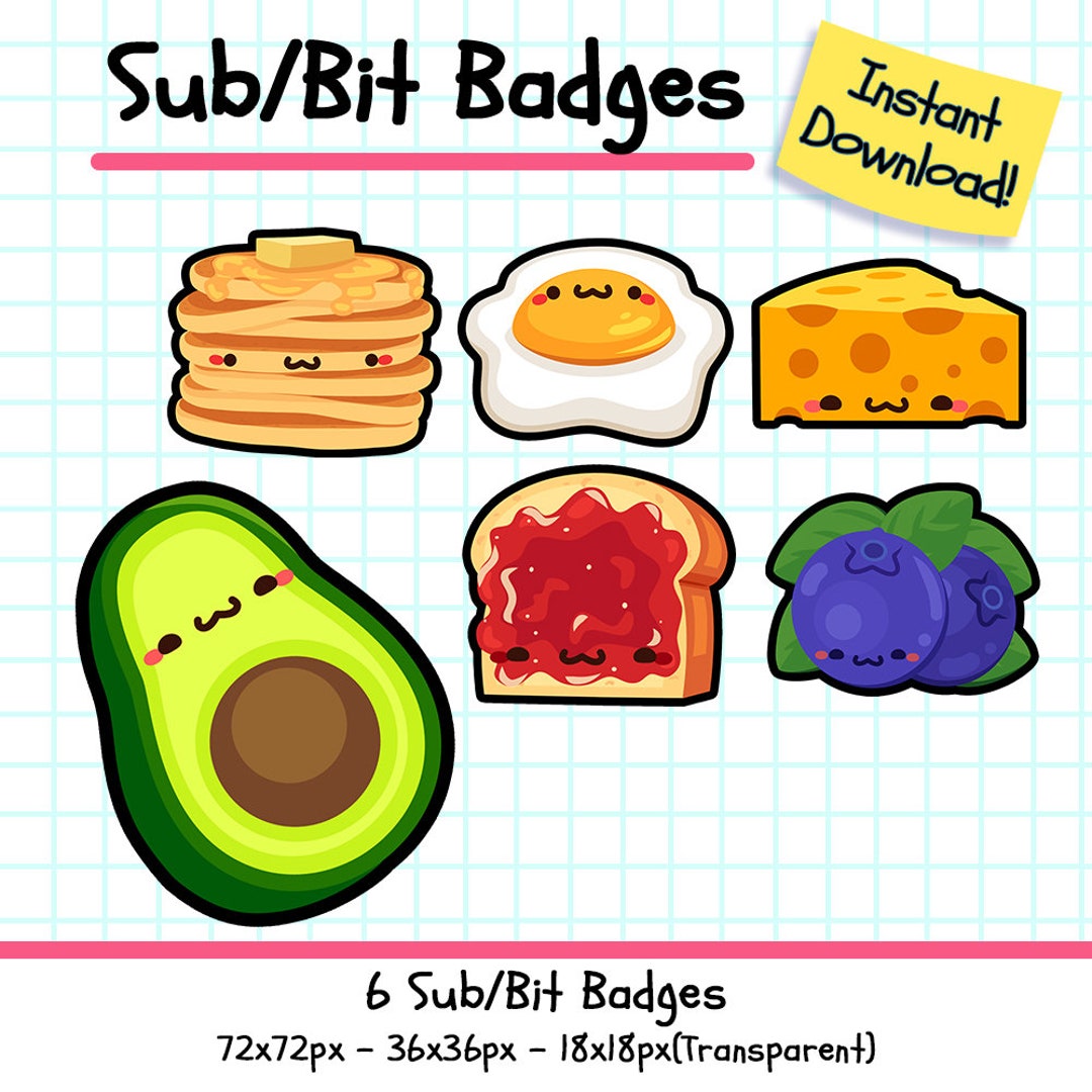 Twitch Breakfast Badges, 6 Cute Food Sub Bit Badges Pack - Etsy