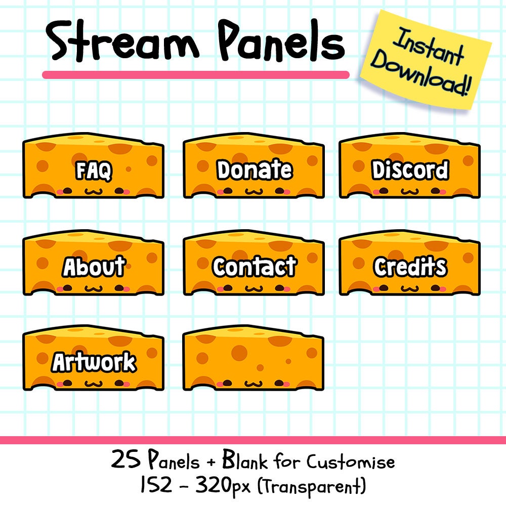 Twitch Cheese Panels, 25 Cute Cheddar Twitch Streamer Panel Pack - Etsy