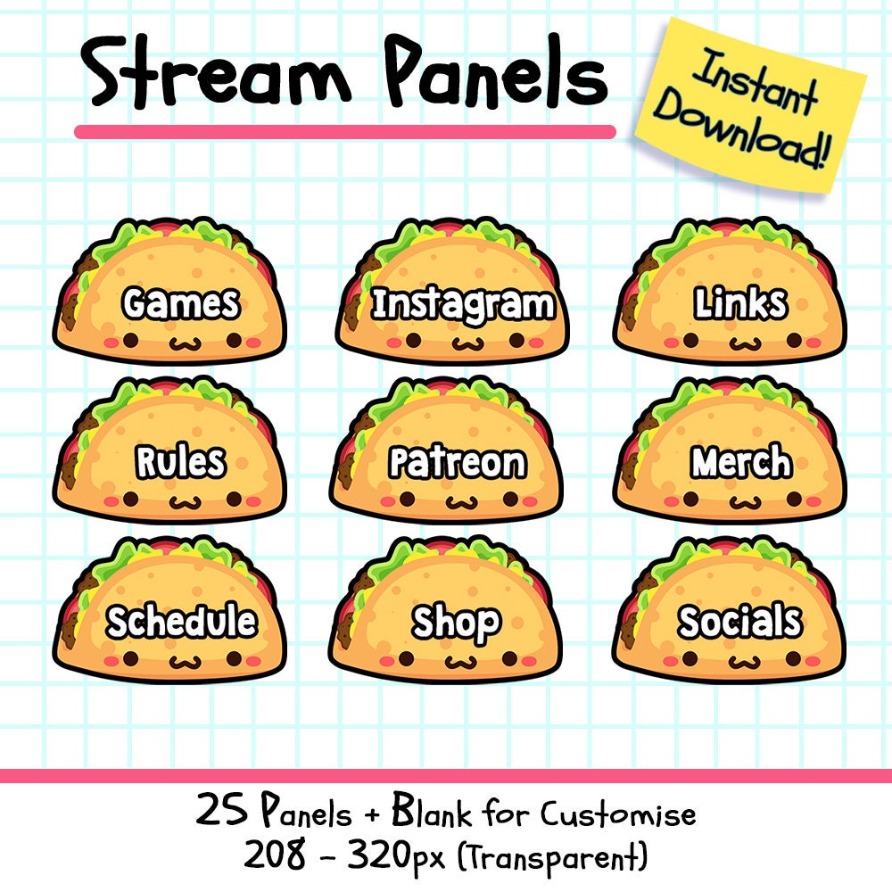 Twitch Taco Panels, 25 Cute Food Twitch Streamer Panel Pack - Etsy