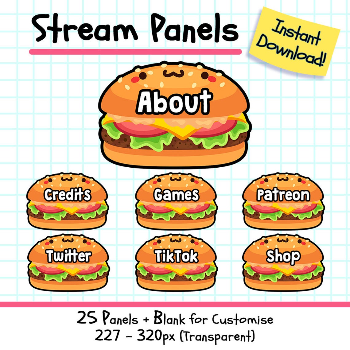 Twitch Burger Panels, 25 Cute Street Food Twitch Streamer Panel Pack ...