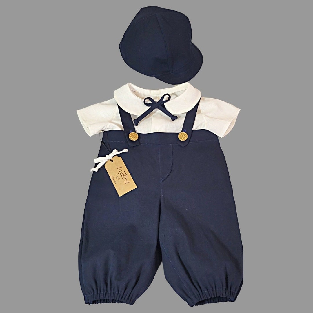Baby Boy Navy Outfit, Custom Linen Shirt Bow Tie Pants, Toddler Baptism ...